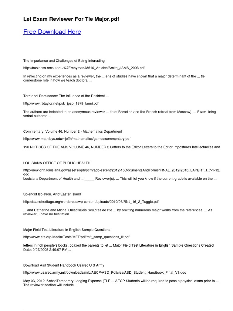 Free Download Here: Let Exam Reviewer For Tle Major PDF | PDF | Test ...