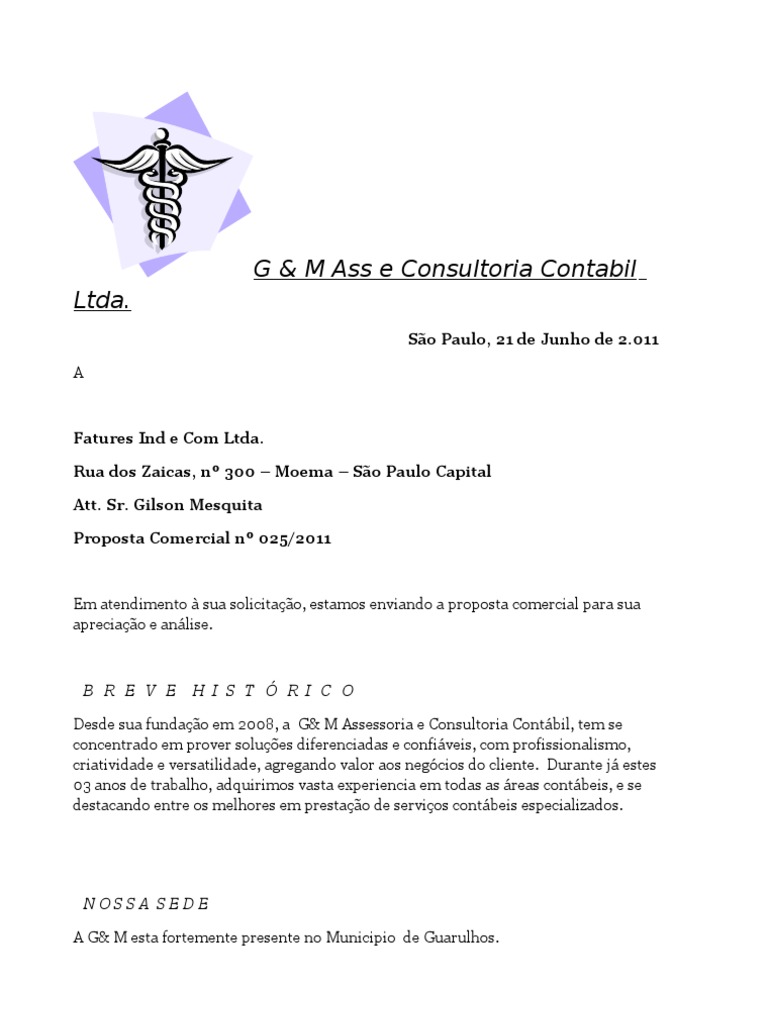 PROPOSTA DE PRESTAÇÃO DE SERVIÇOS CONTABEIS | Consultor | Contabilidade