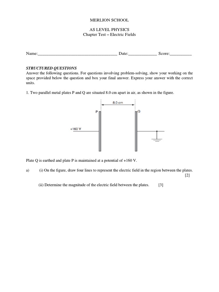 Chapter Test - Electric Fields | PDF