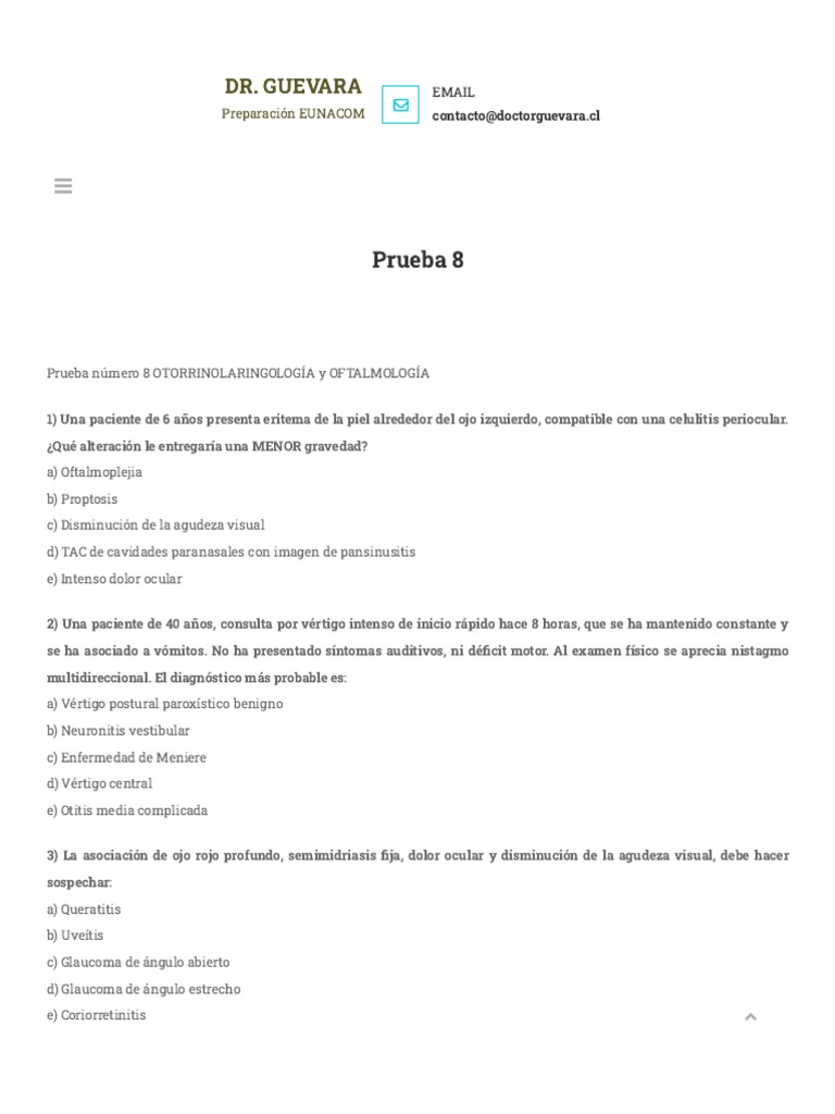 Prueba 8 - Dr. Guevara | PDF | Glaucoma | Vértigo