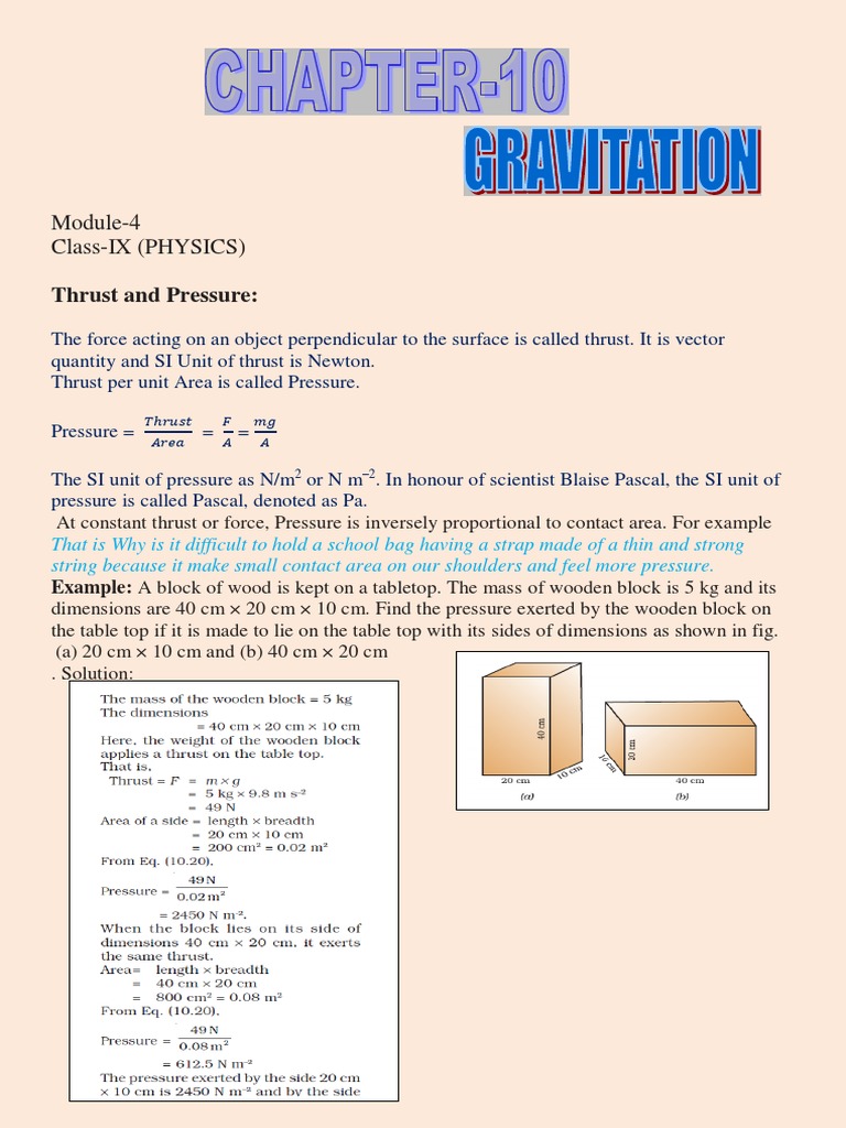 Module-4 Class-IX (PHYSICS) : Thrust and Pressure | PDF | Buoyancy ...