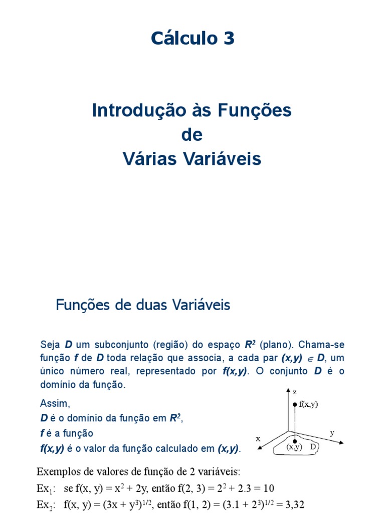 Slide 2 Funções De Várias Variáveis Pdf Função Matemática