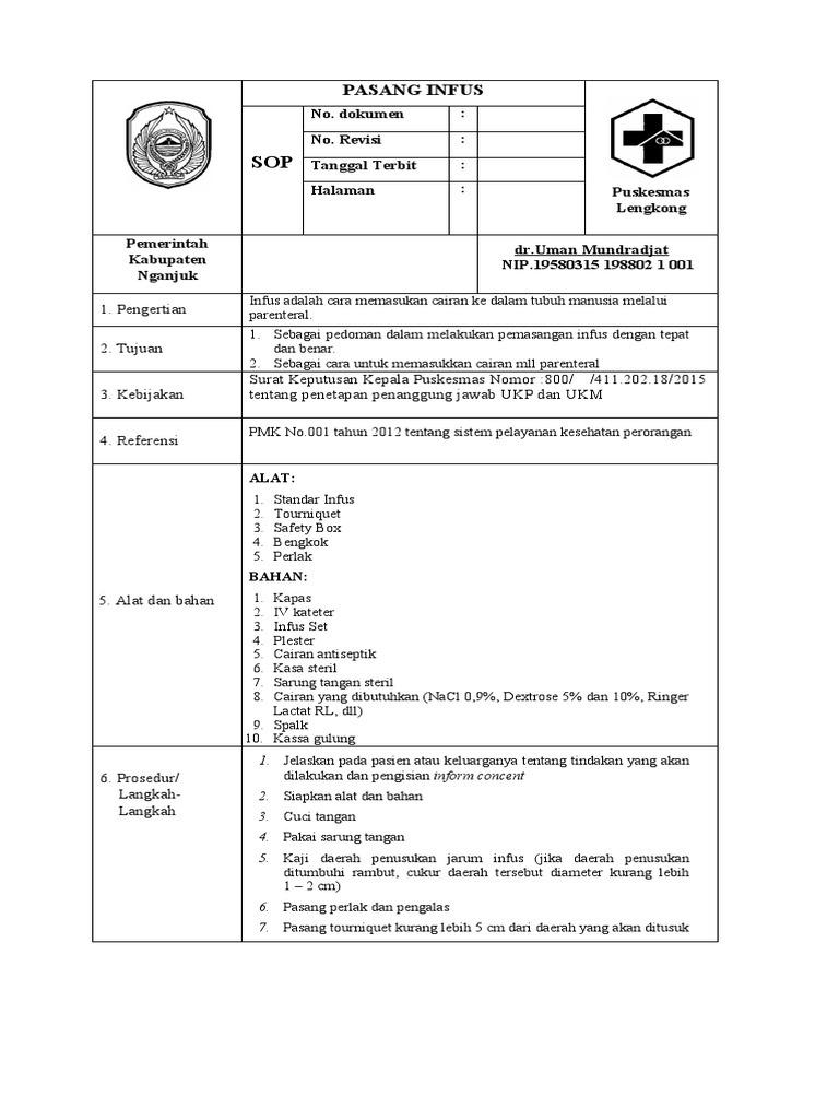 Sop Pasang Infus | PDF
