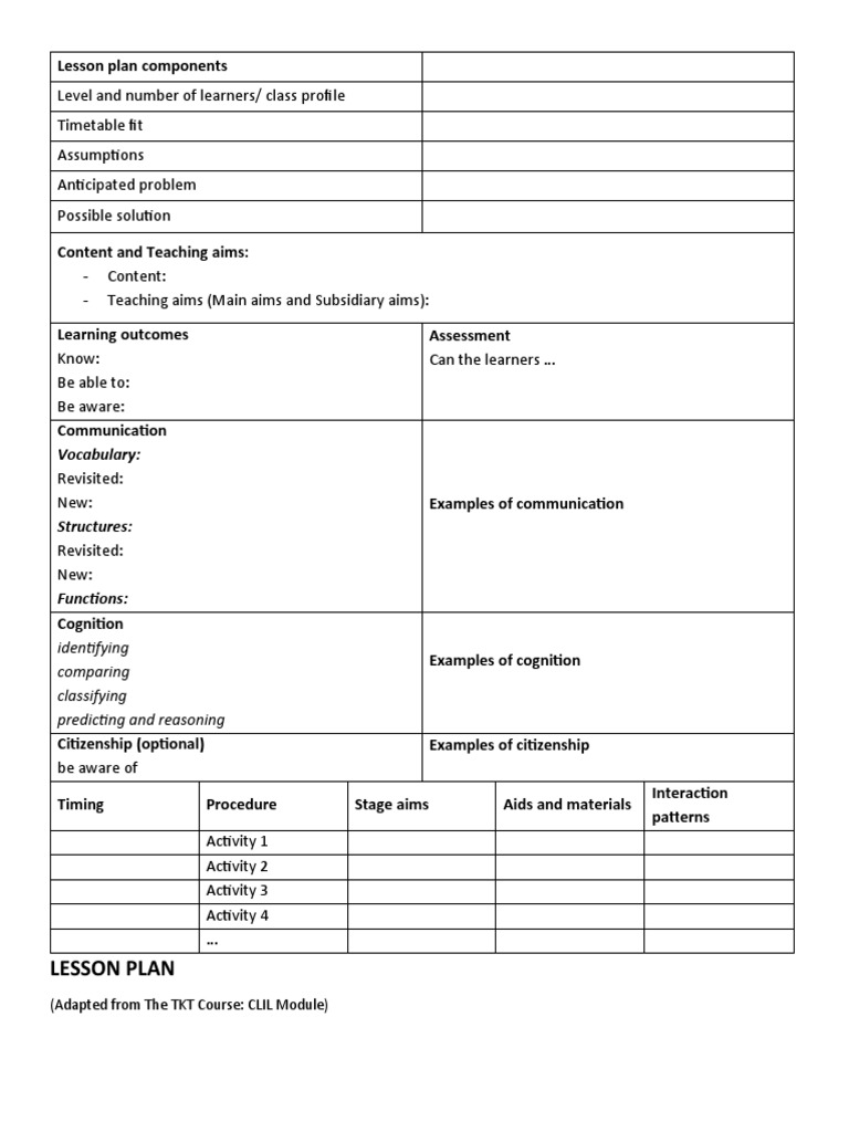 CLIL Lesson Plan Template | PDF