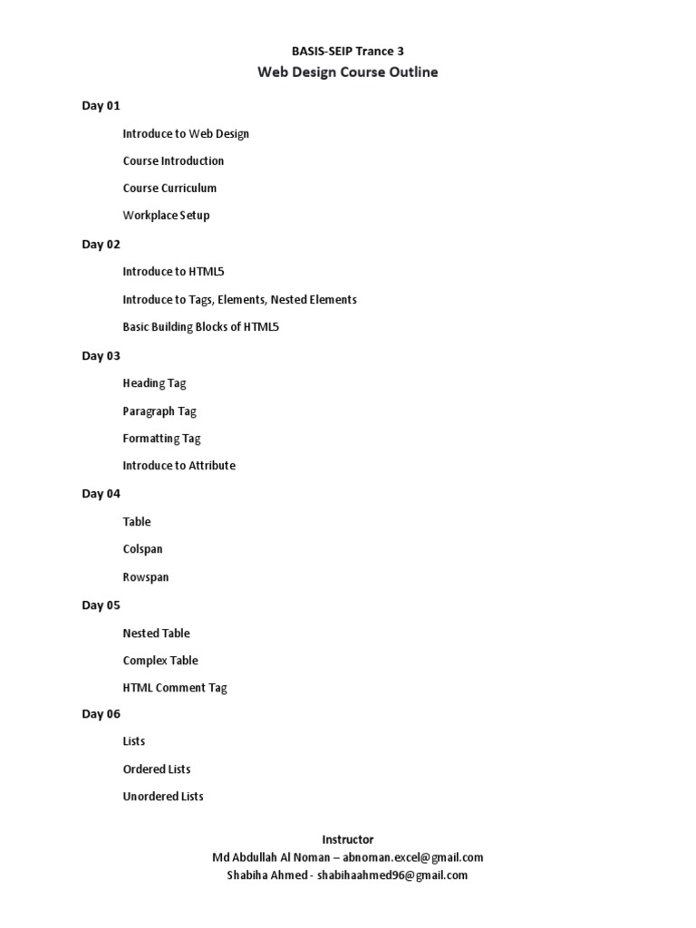 Web Design Course Outline | PDF | Html Element | Html