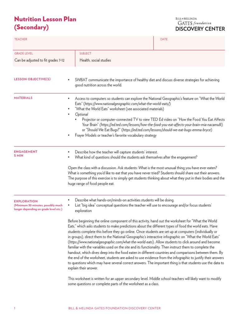 Nutrition Lesson Plan (Secondary) | PDF | Foods | Meat