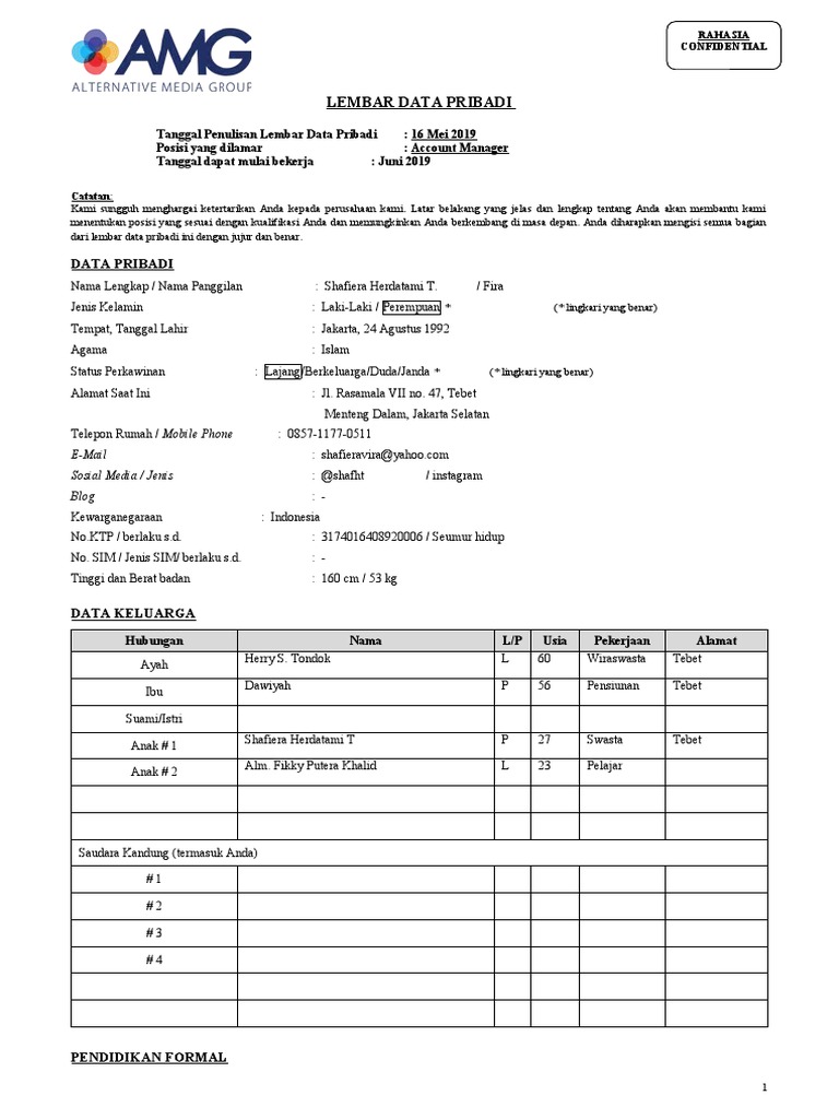 AMG Form Kandidat | PDF