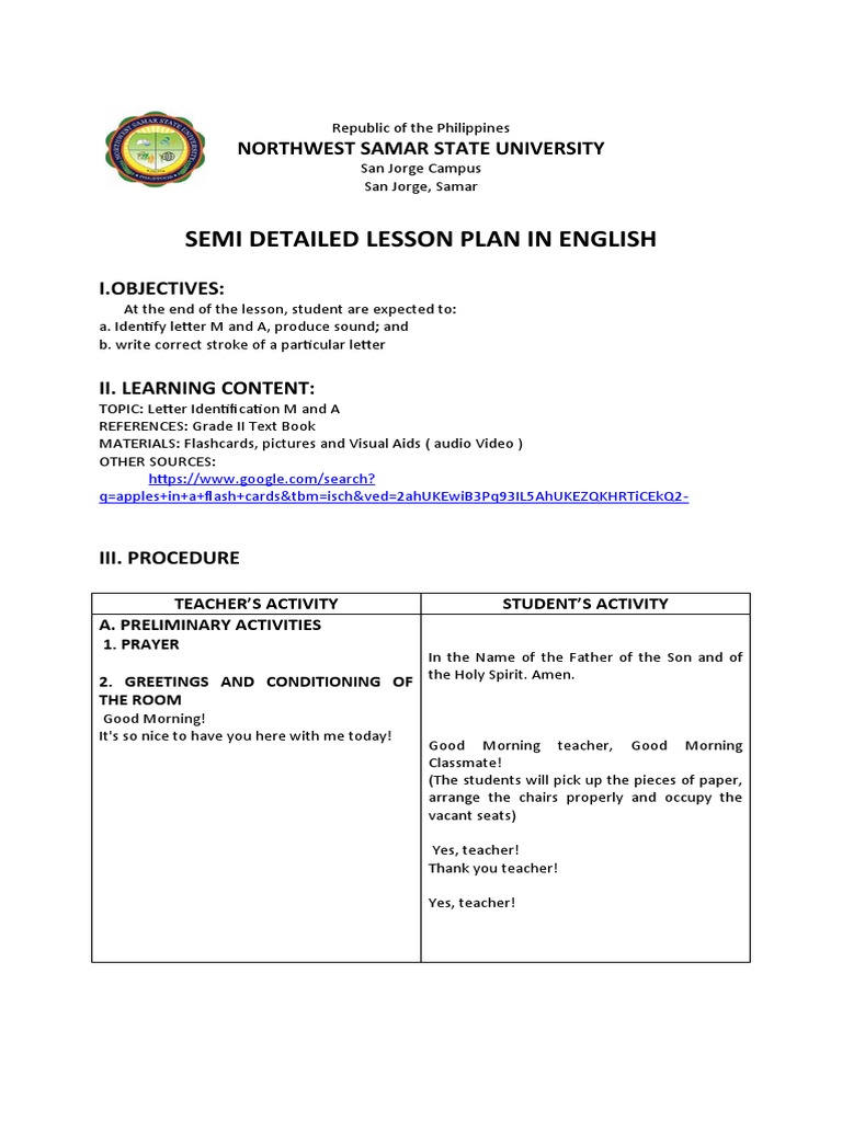 Semi Detailed Lesson Plan in English: Northwest Samar State University ...