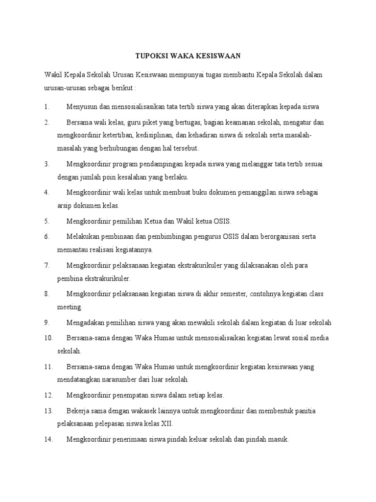 Tupoksi Waka Kesiswaan | PDF