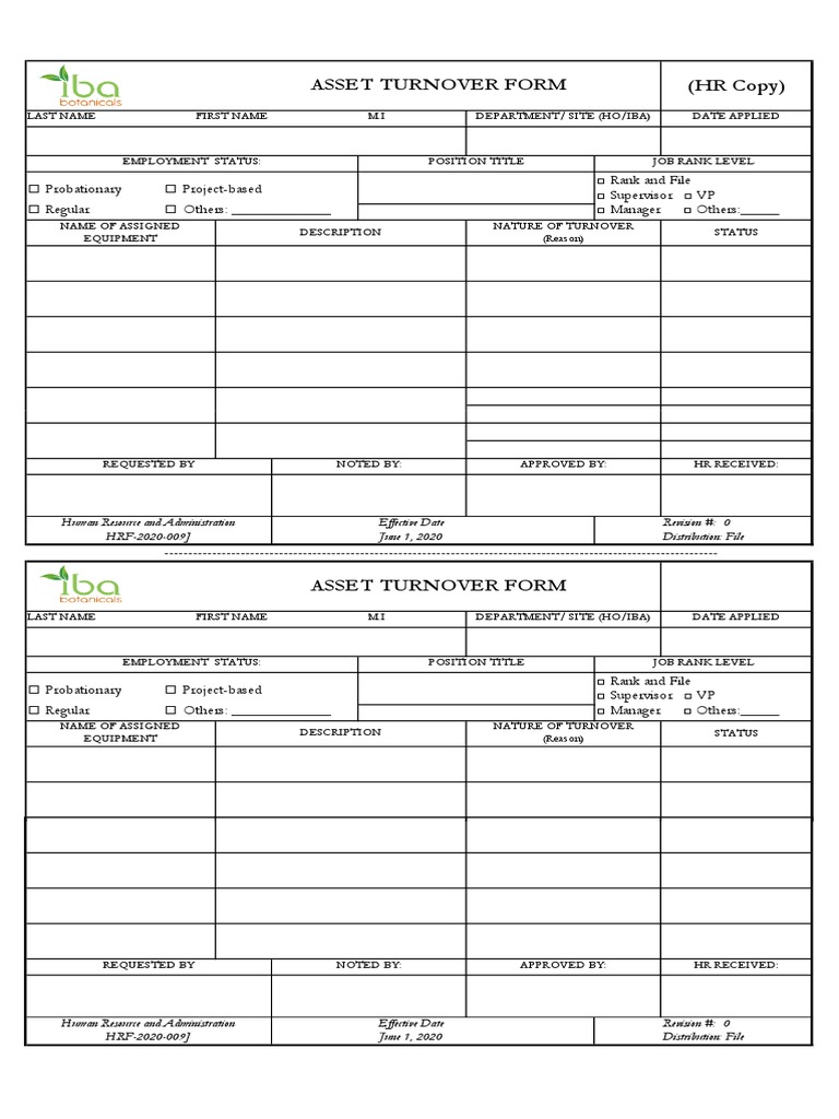 HRF-2020-009 Asset and Equipment Turnover Form | PDF | Employment ...