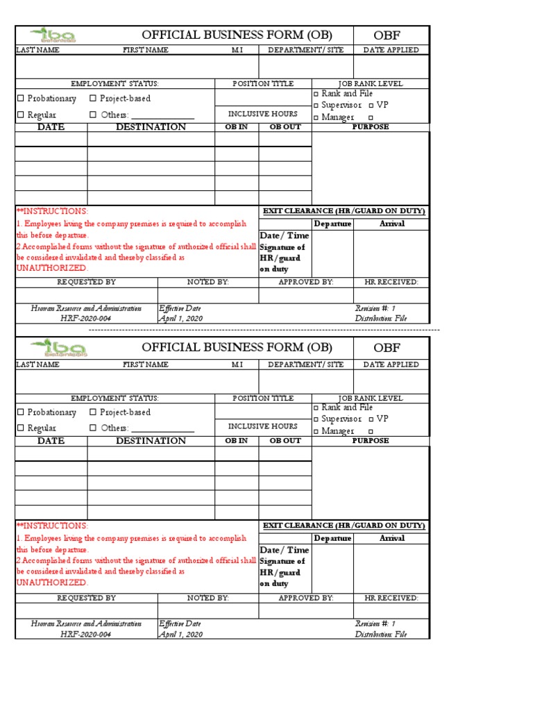 HRF-2020-004 Official Business Form | PDF | Human Resource Management ...