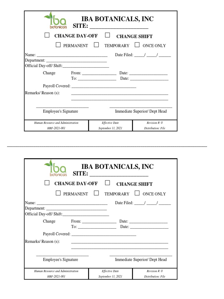 HRF-2021-001 Change Day-Off and Change Shift Form | PDF | Employment ...