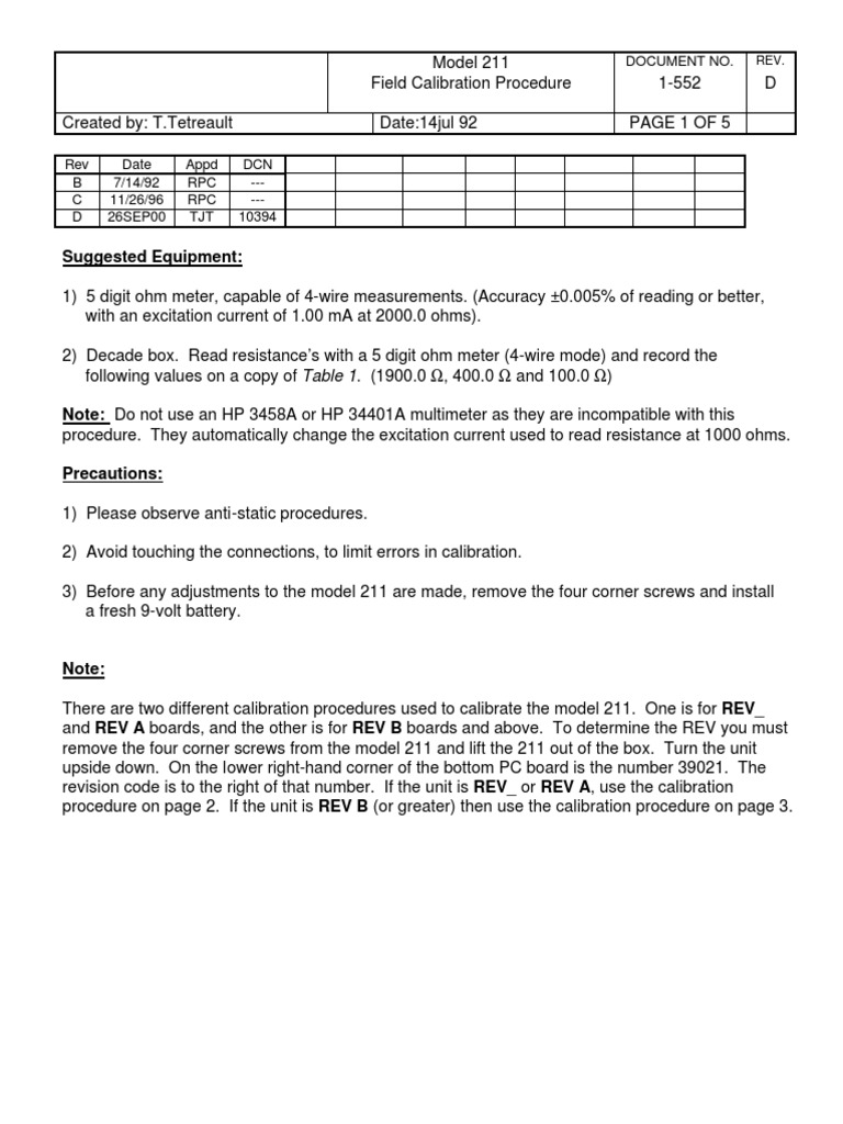 Altek 211 Field Cal Procedure | PDF | Calibration | Science