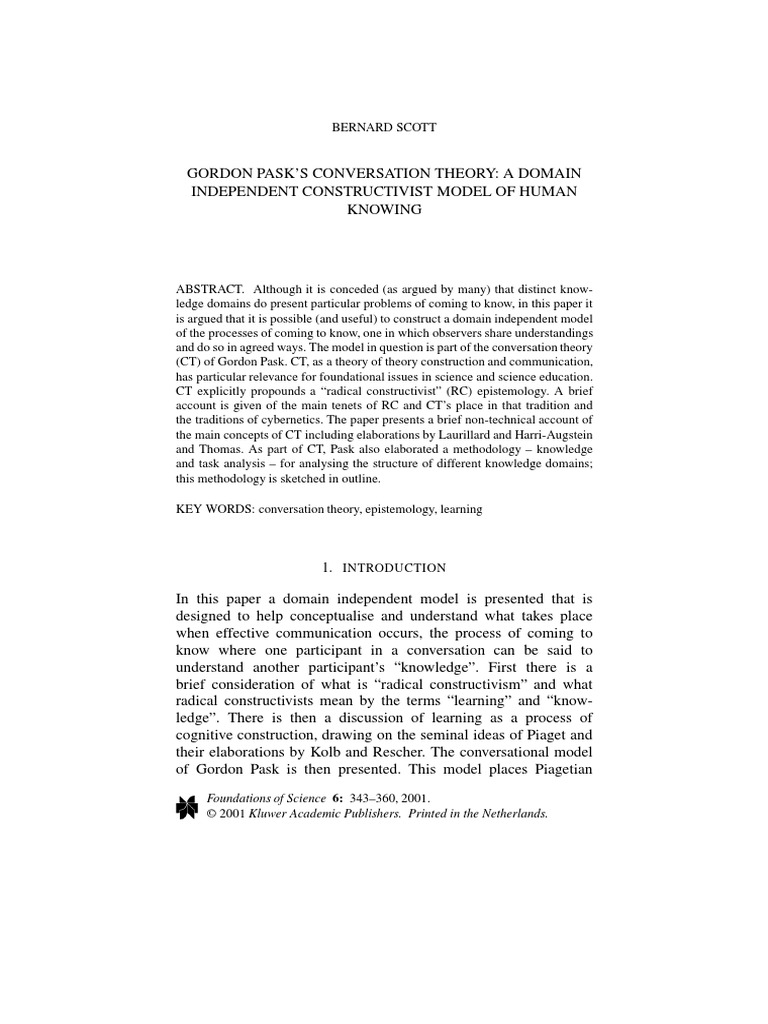 Gordon Pask's Conversation Theory. A Domain Independent Constructivist ...
