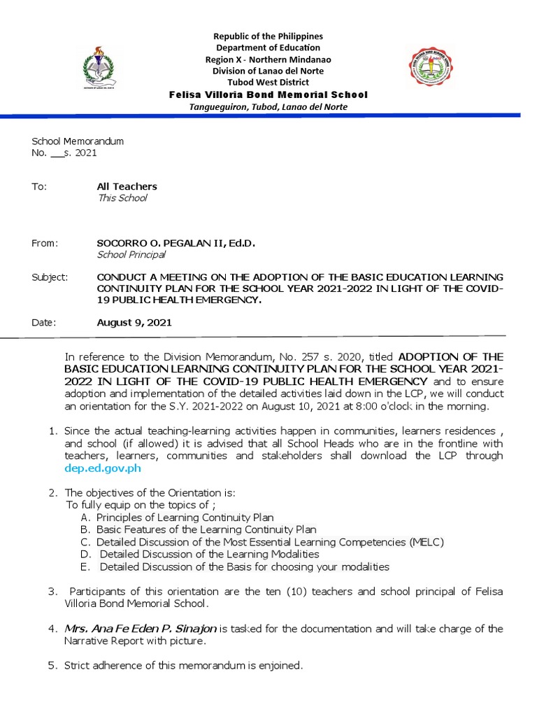 Adoptation of The Basic Education Learning Continuity Plan | Download Free PDF | Learning | Teachers