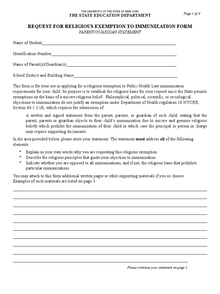 Religious Exemption Immunization Form | PDF | Notary Public | Virtue