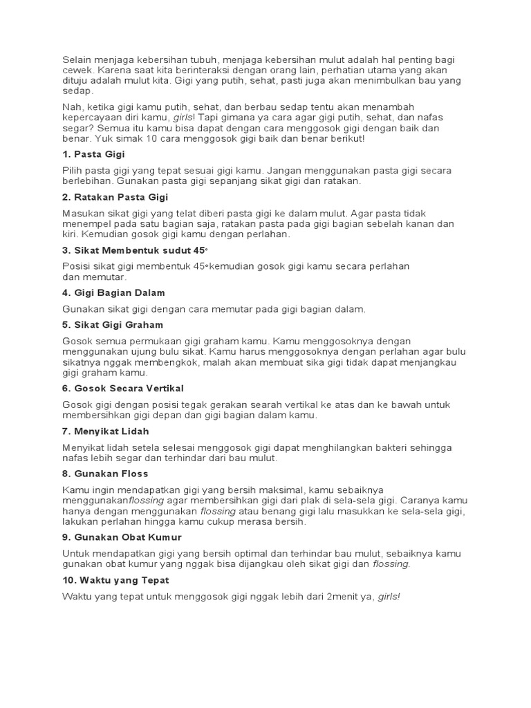 Cara Menggosok Gigi yang Benar untuk Cewek | PDF