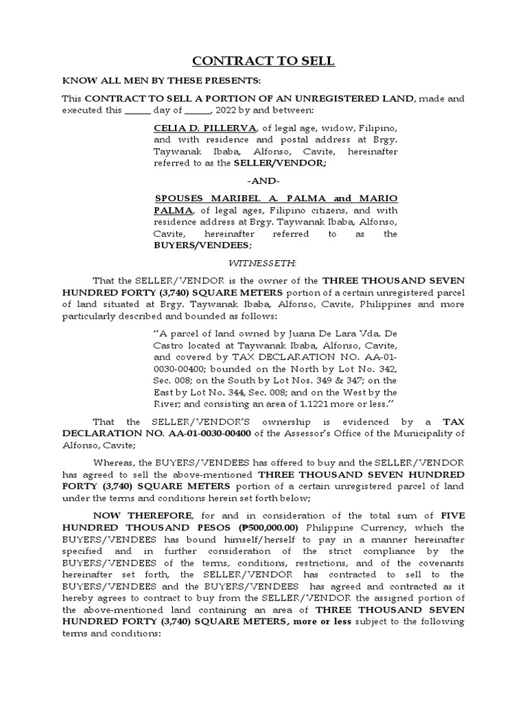 Contract To Sell: Witnesseth | PDF | Taxes | Prices