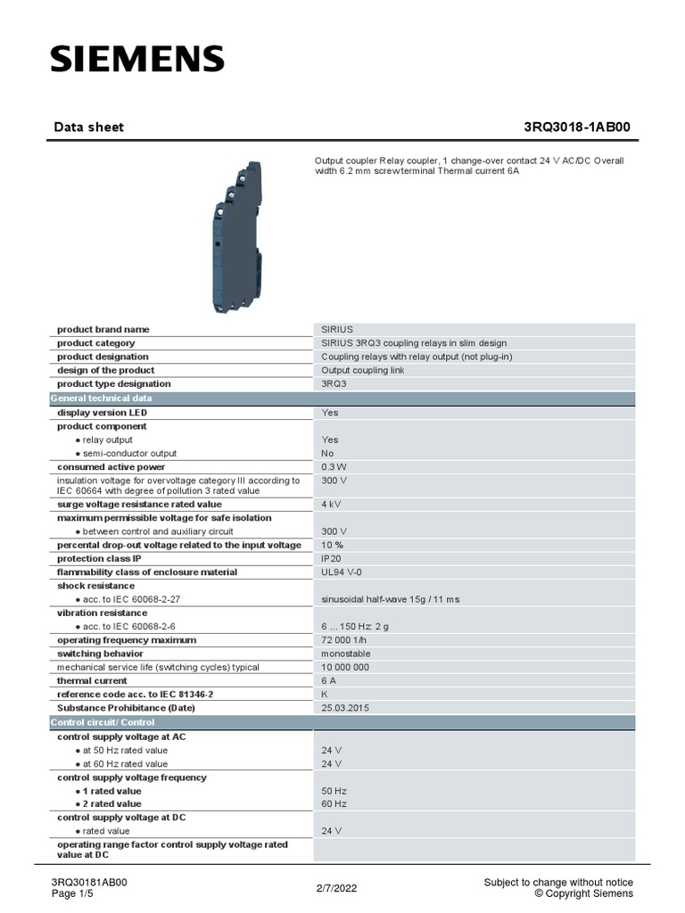 3RQ30181AB00 Datasheet en | PDF | Relay | Alternating Current