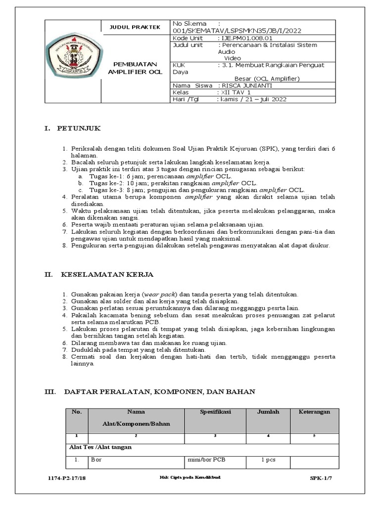22-Risca Junianti-Joob Sheet UKK PISAV - PRE-XII Tav 1-9 | PDF | Komputer