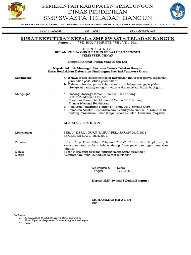 BEBAN TUGAS Ganjil 2021-2022 & LAMPIRAN | PDF