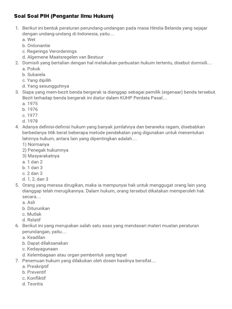 Soal Pilihan Ganda PIH | PDF