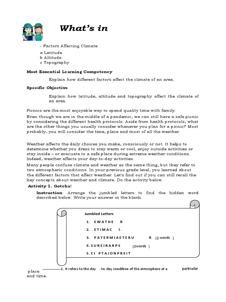 ANSWER THE ACTIVITY-factors Affect The Climate | PDF | Weather | Climate