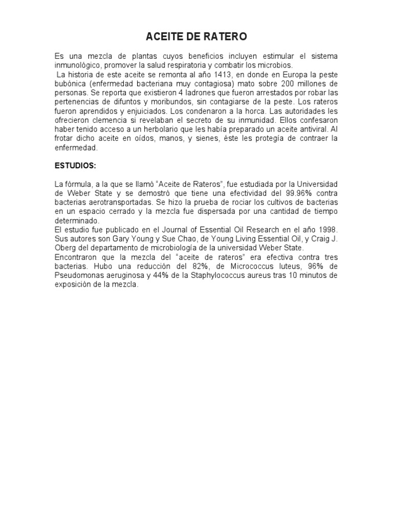 Aceite de Ratero | PDF | Clavo | Resfriado comun