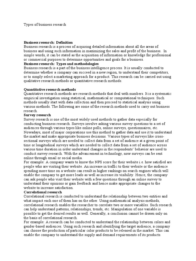 Types of Business Research | PDF | Scientific Method | Survey Methodology
