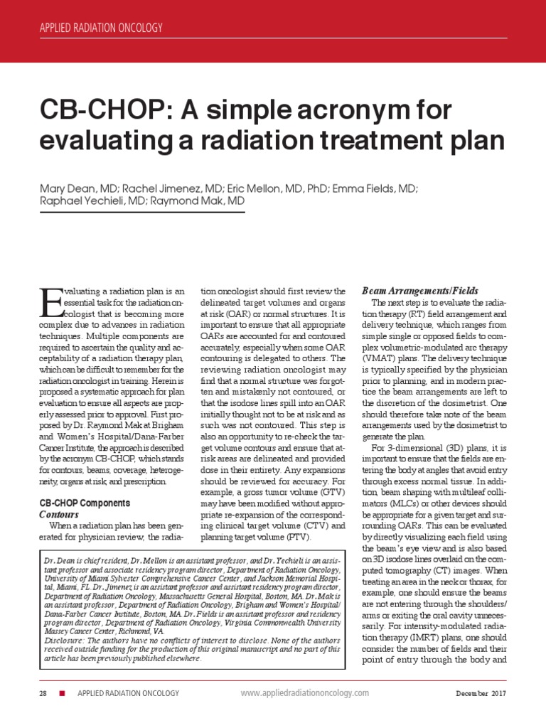 CB-CHOP: A Simple Acronym For Evaluating A Radiation Treatment Plan ...