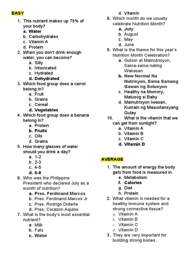 NutriQuiz_questions | PDF | Foods | Carbohydrates
