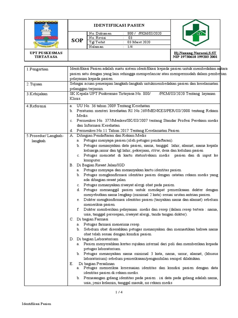 SOP 7 Identifikasi PASIEN | PDF
