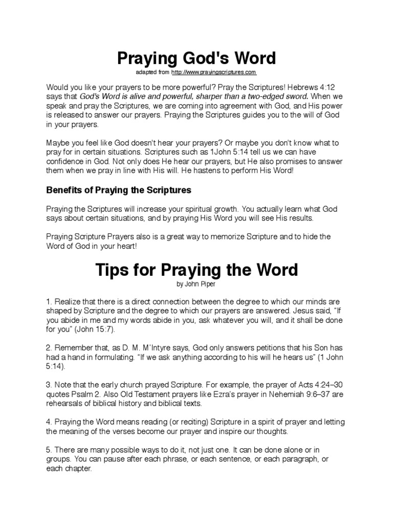 Praying God's Word: Benefits of Praying The Scriptures | PDF | Prayer ...