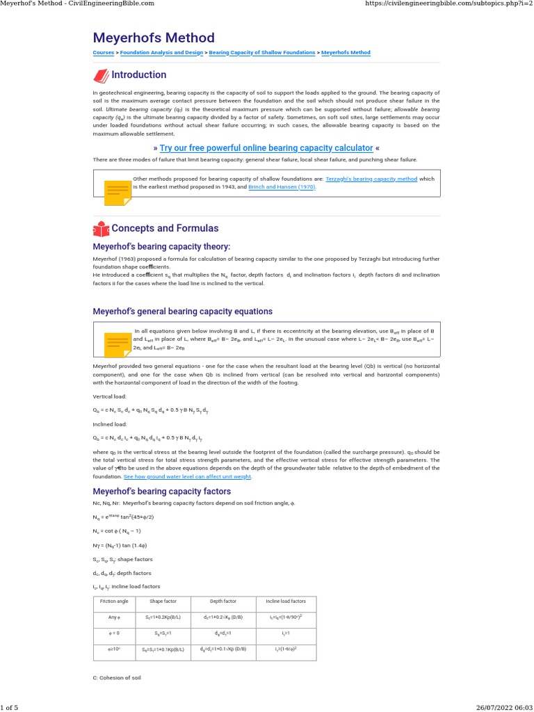 Meyerhof's Bearing Capacity Method | PDF | Continuum Mechanics | Soil ...