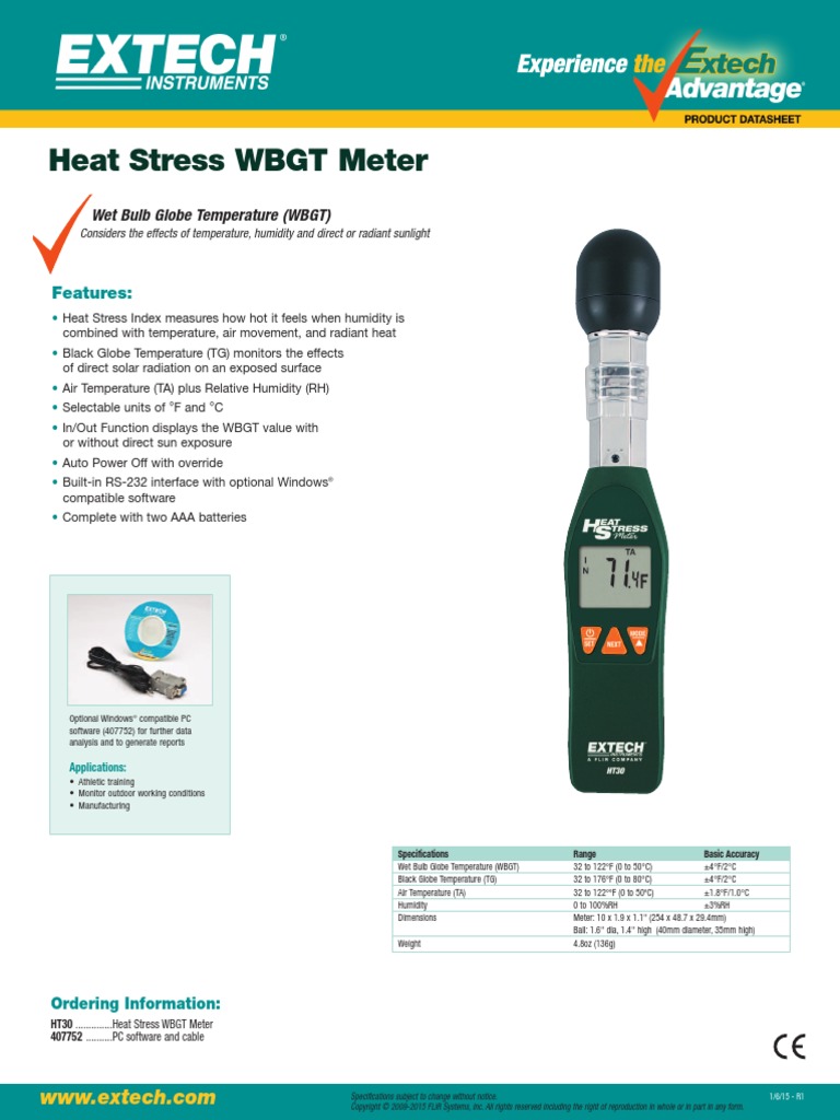 Heat Stress WBGT Meter: Wet Bulb Globe Temperature (WBGT) | PDF ...