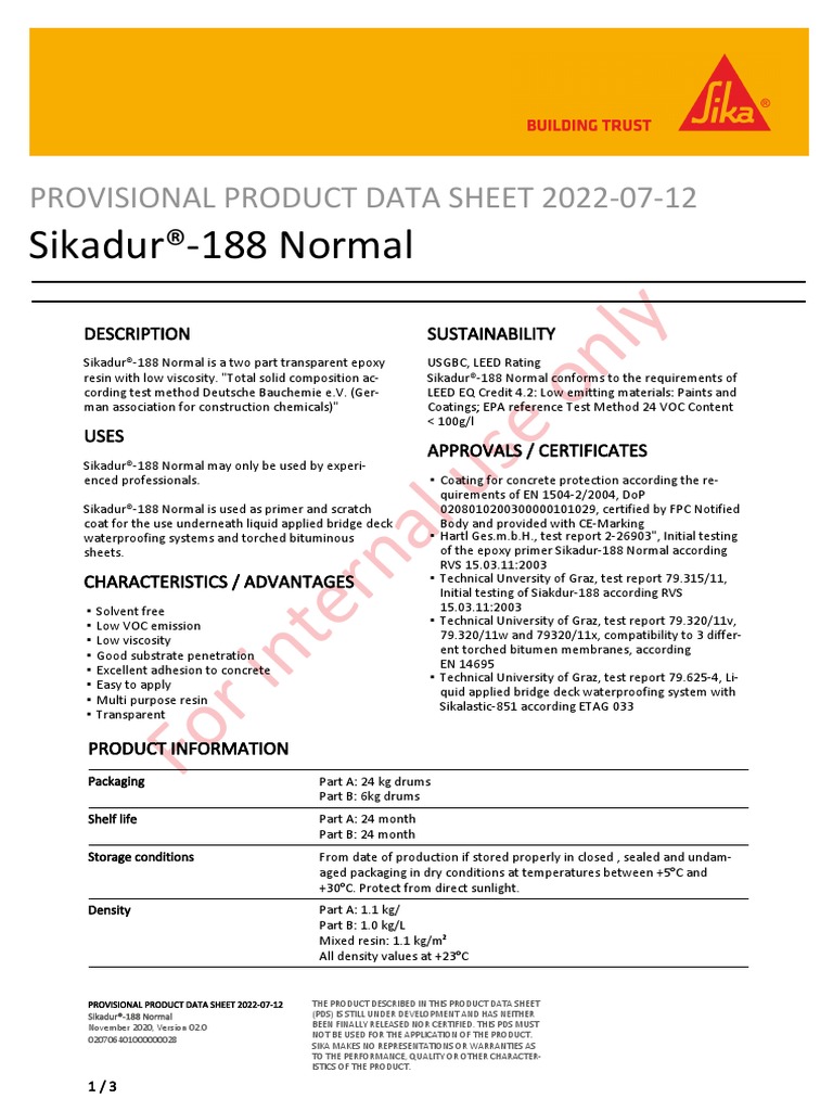 Sikadur®-188 Normal: For Internal Use Only | PDF | Epoxy | Humidity
