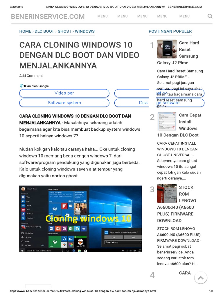 Cara Cloning Windows 10 Dengan DLC Boot | PDF