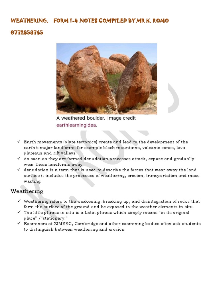 Weathering. Form 1-4 Notes Compiled by MR K. Romo 0772858765 | PDF ...