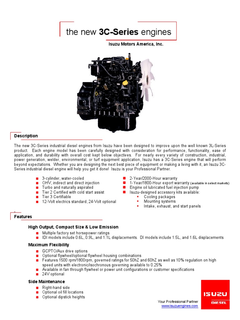 The New 3C-Series Engines: Isuzu Motors America, Inc | PDF | Horsepower | Diesel Engine