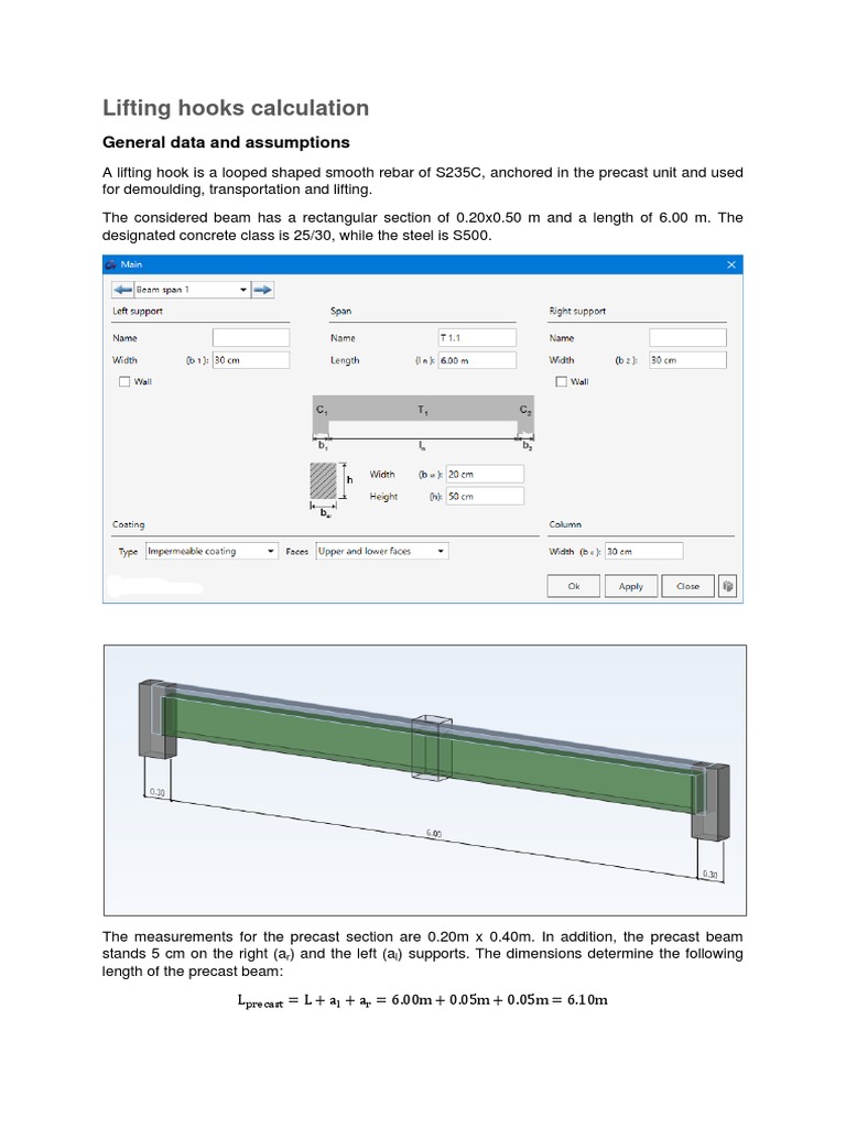 Lifting Hooks Calculation | PDF | Precast Concrete | Beam (Structure)