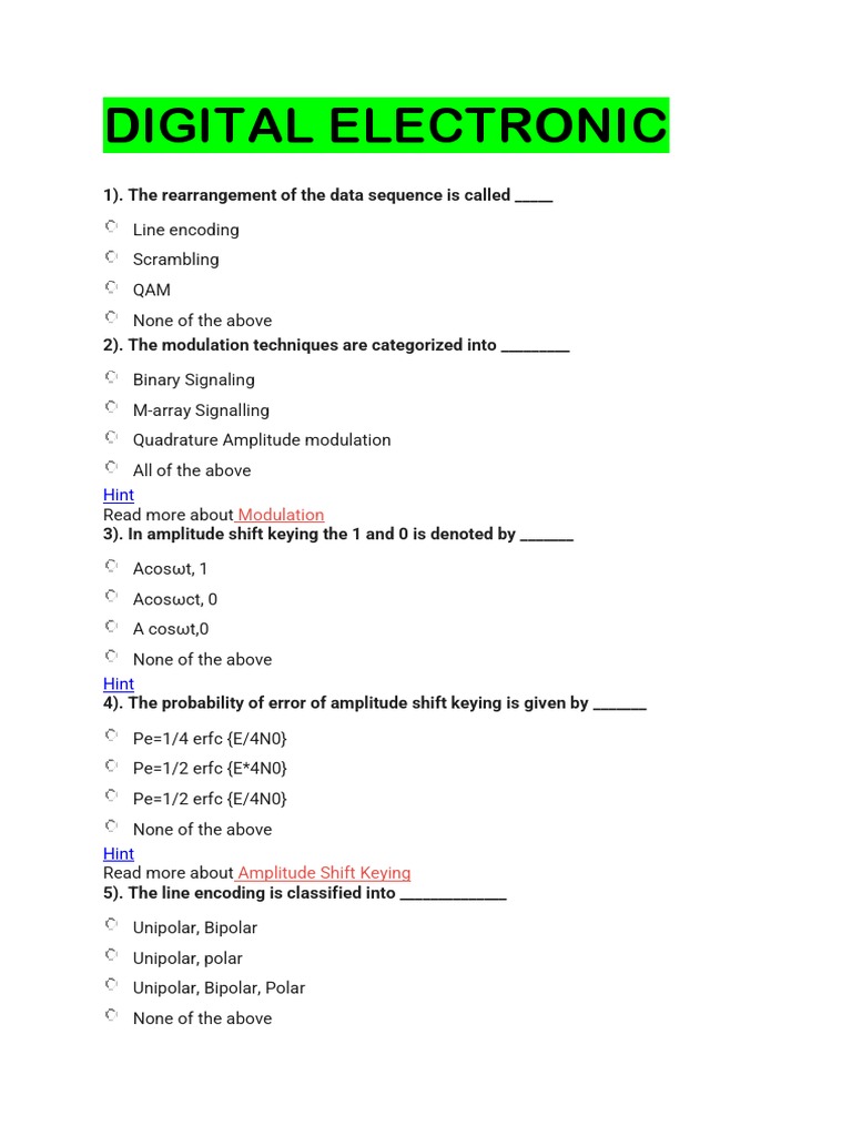 Digital Electronic | PDF | Frequency Modulation | Modulation