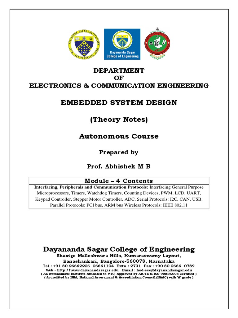 Interfacing, Peripherals, Communication Protocols and Wireless Standards in Embedded System ...
