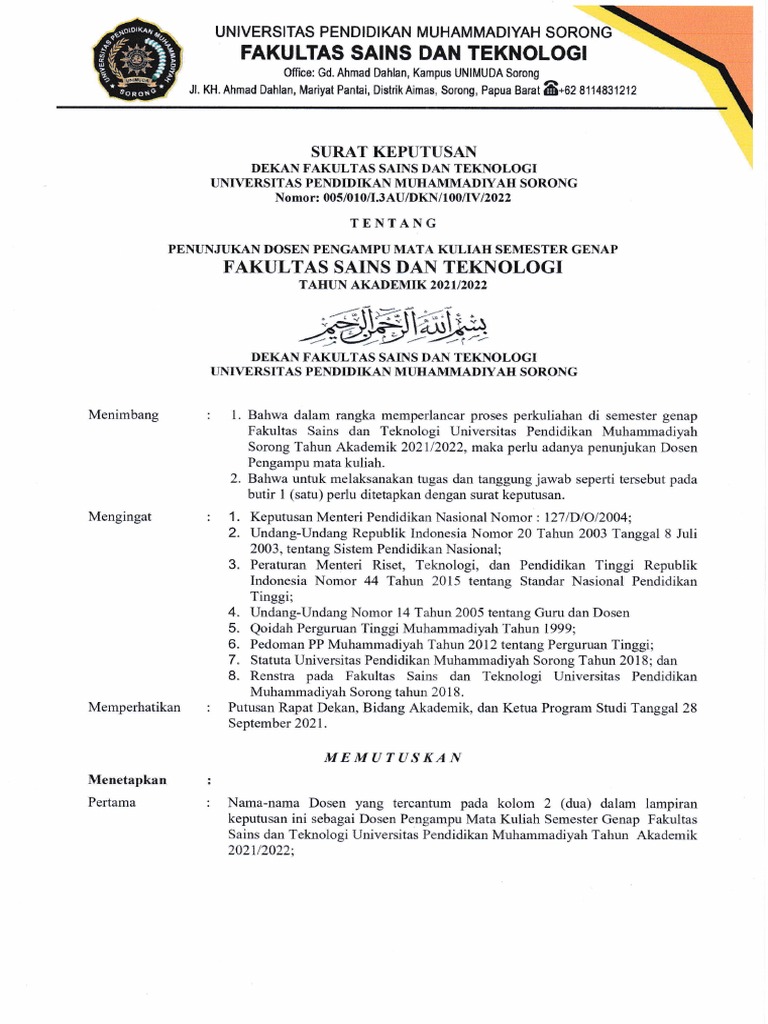 SK Mengajar Genap TA. 2021-2022 | PDF
