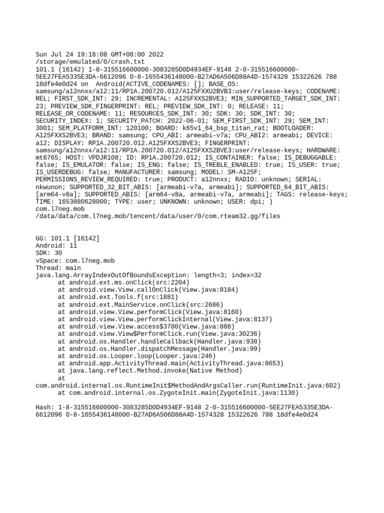 Crash | PDF | Android (Operating System) | Java (Programming Language)