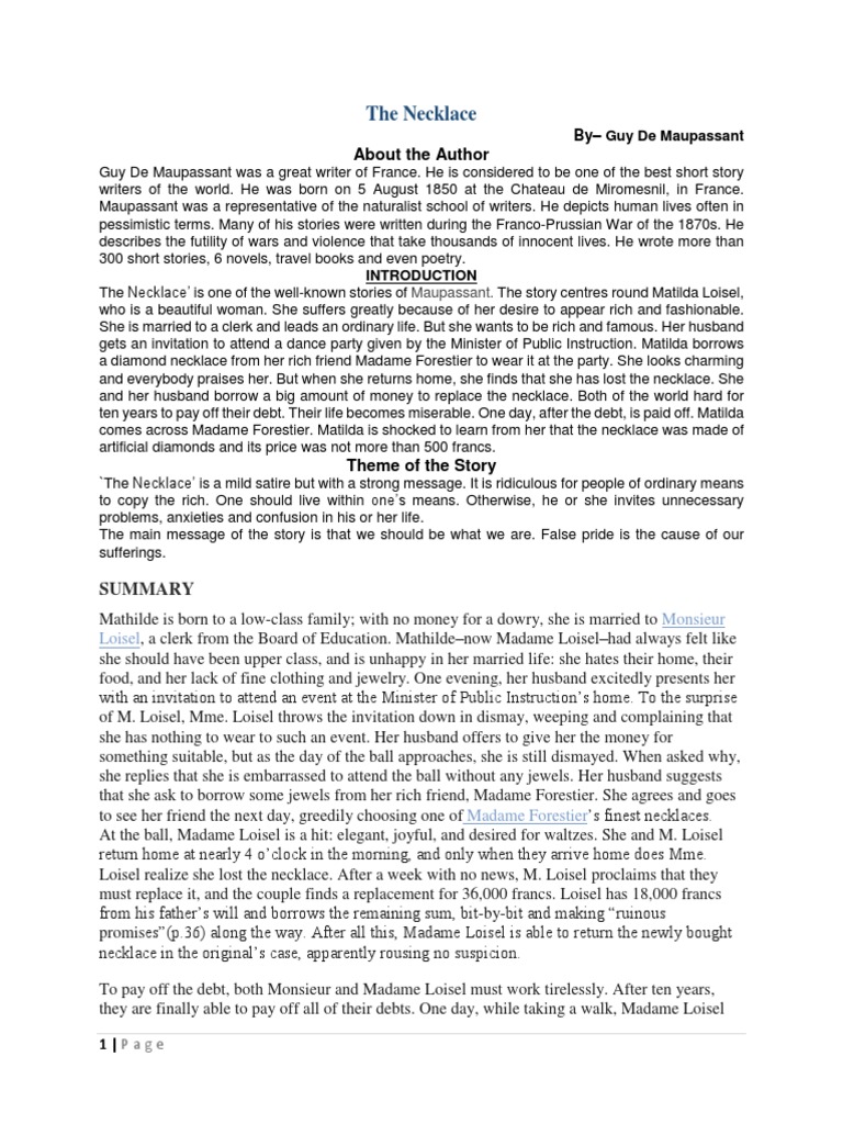 The Necklace | PDF | Guy De Maupassant