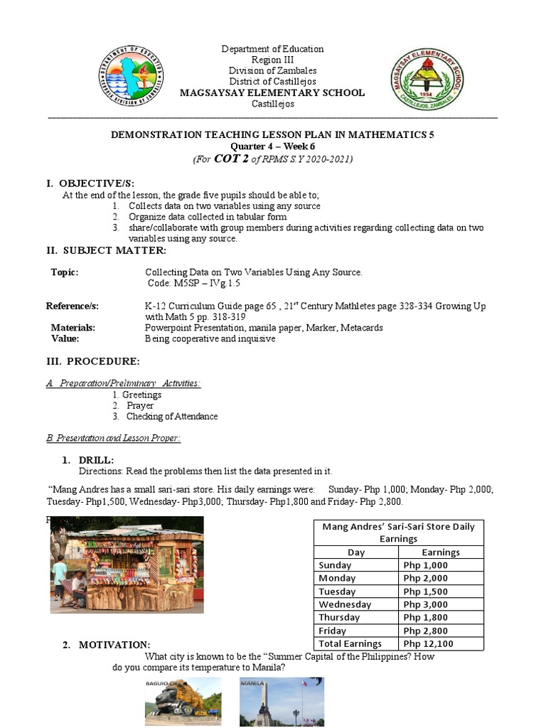 COT 2 DLP MATHEMATICS 5 (Q4 Week 6) S.Y 2020-2021 | PDF | Php