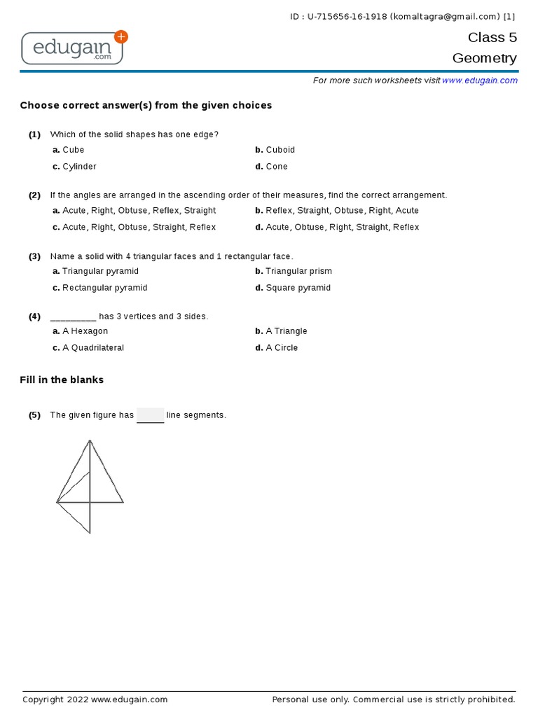 Class 5 Geometry: Choose Correct Answer(s) From The Given Choices ...