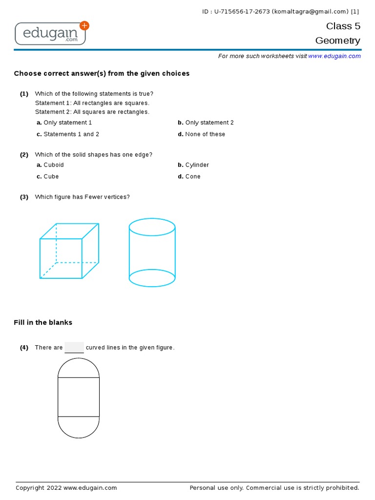 Class 5 Geometry: Choose Correct Answer(s) From The Given Choices | PDF ...