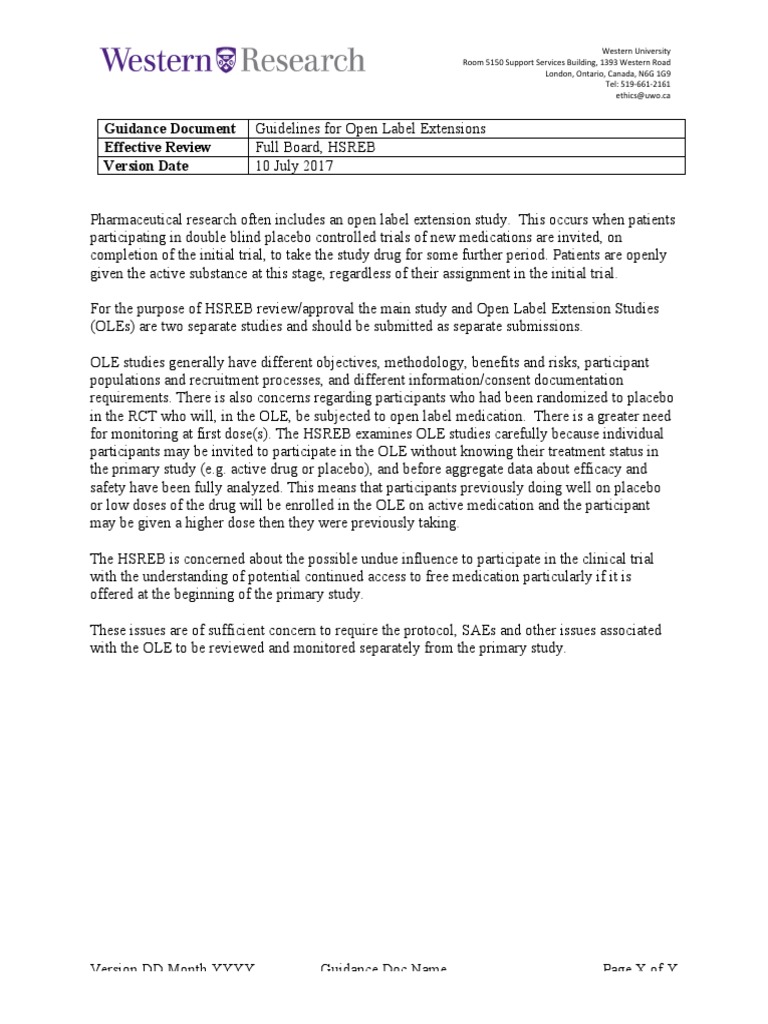 Open Label Extension Study Guidlines 10jul2017 | PDF | Clinical Trial ...