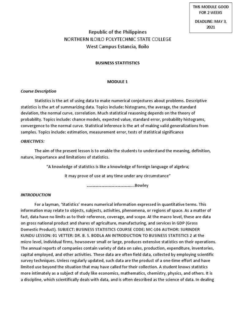 Business Statistics Module 1 | PDF | Statistics | Statistical Inference